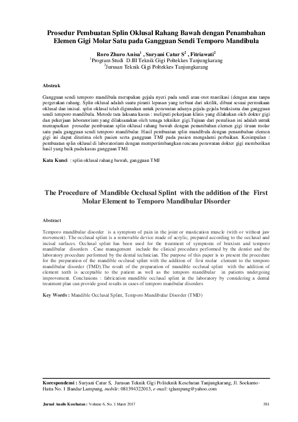 (PDF) The Procedure of Mandible Occlusal Splint with the addition of ...