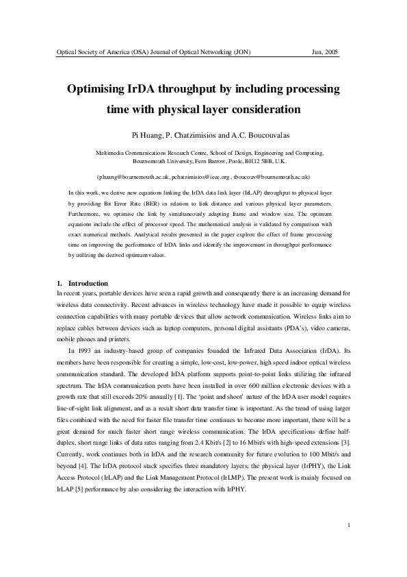 (PDF) Optimizing IrDA throughput by including processing time with physical layer consideration