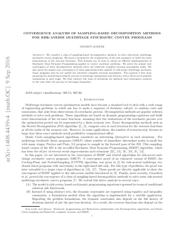 Pdf Convergence Analysis Of Sampling Based Decomposition Methods For