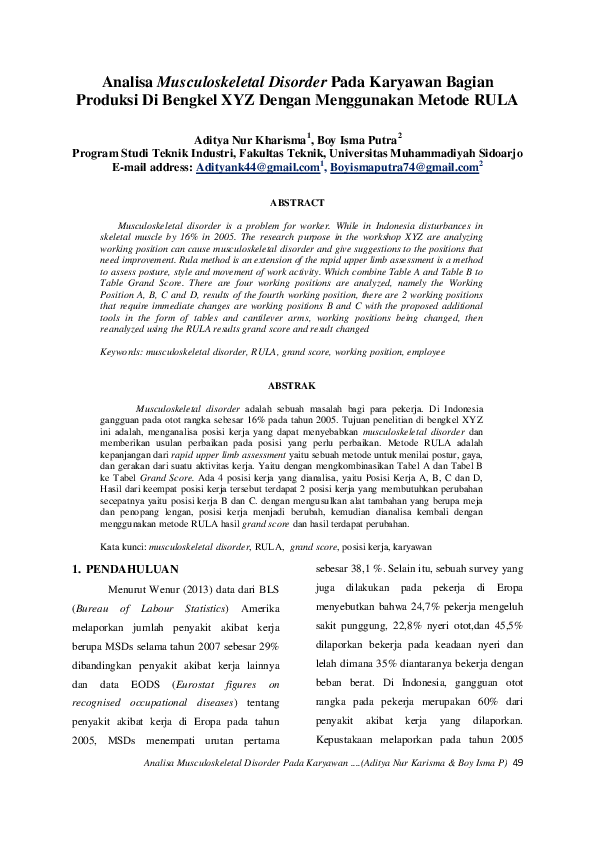 (PDF) Analisa Musculoskeletal Disorder Pada Karyawan Bagian Produksi Di ...