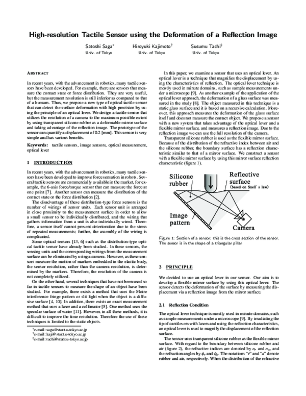 (PDF) High‐resolution tactile sensor using the deformation of a reflection image