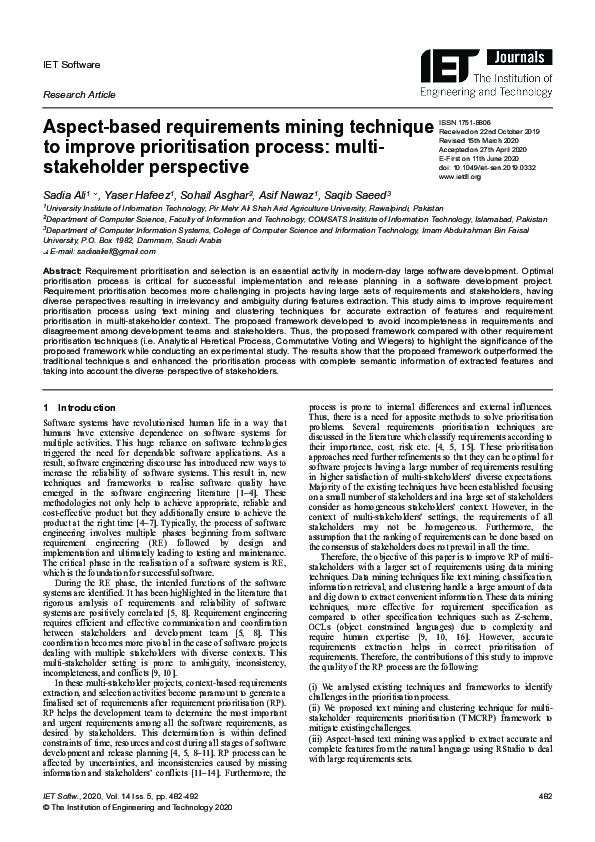 (PDF) Aspect Based Requirements Mining Technique to Improve Prioritization Process: Multi ...