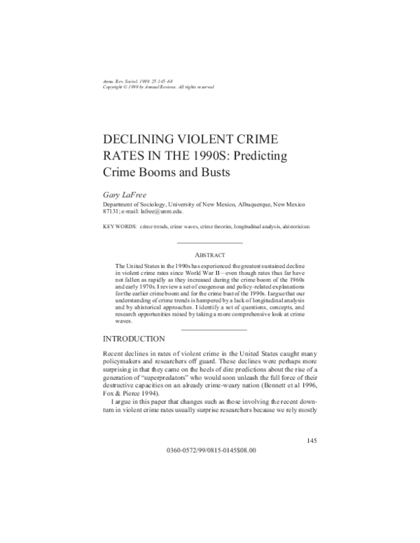 (PDF) DECLINING VIOLENT CRIME RATES IN THE 1990S: Predicting Crime ...