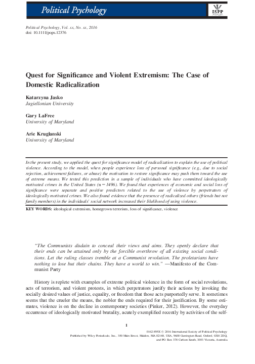 (PDF) Quest for Significance and Violent Extremism: The Case of ...