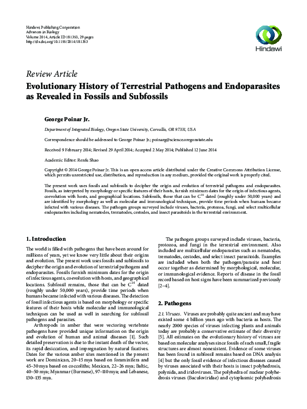 (PDF) Evolutionary History of Terrestrial Pathogens and Endoparasites ...