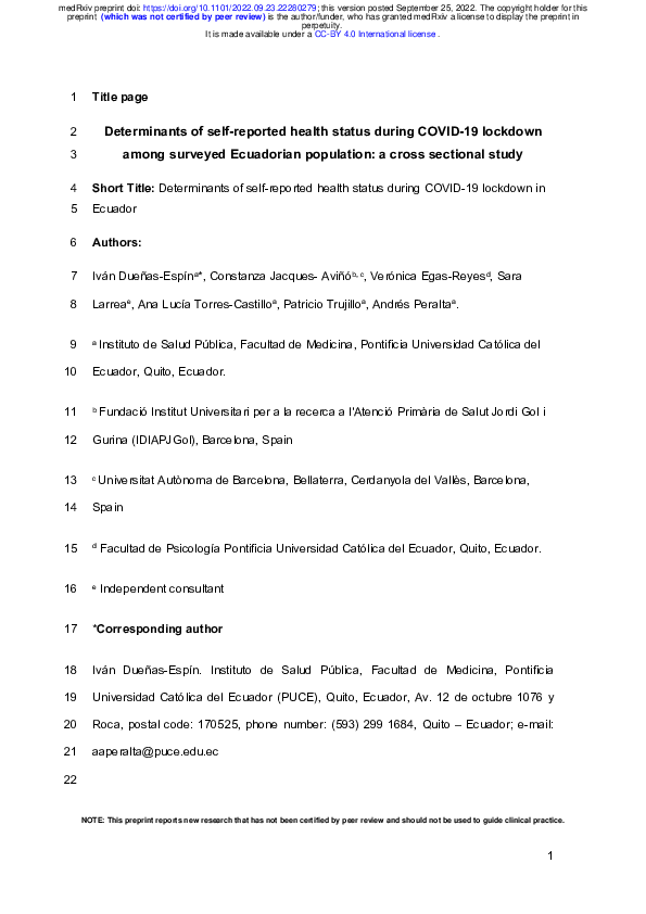 (PDF) Determinants of self-reported health status during COVID-19 ...