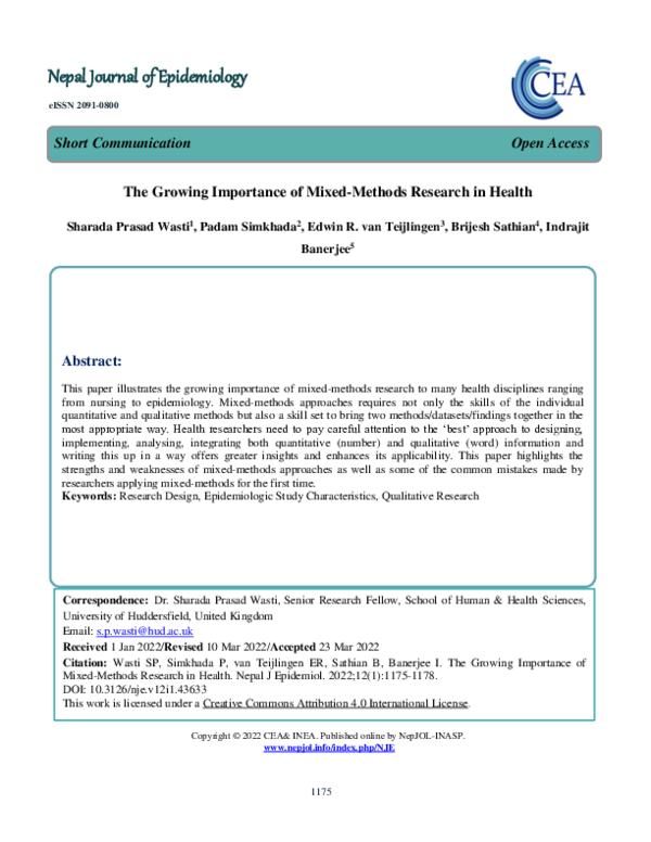 (PDF) The Growing Importance of Mixed-Methods Research in Health