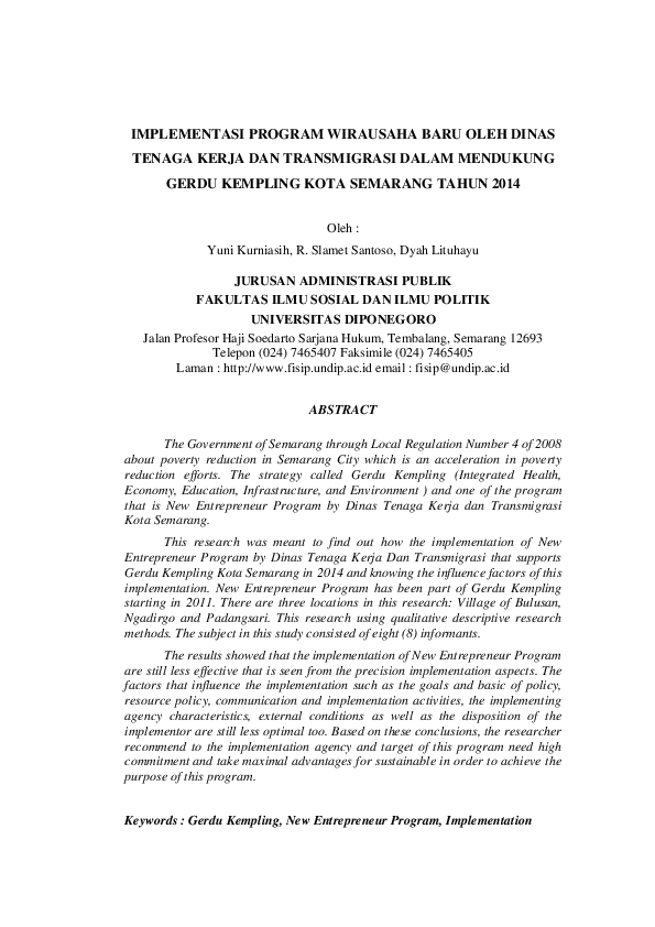 (PDF) Implementasi Program Wirausaha Baru Oleh Dinas Tenaga Kerja Dan ...