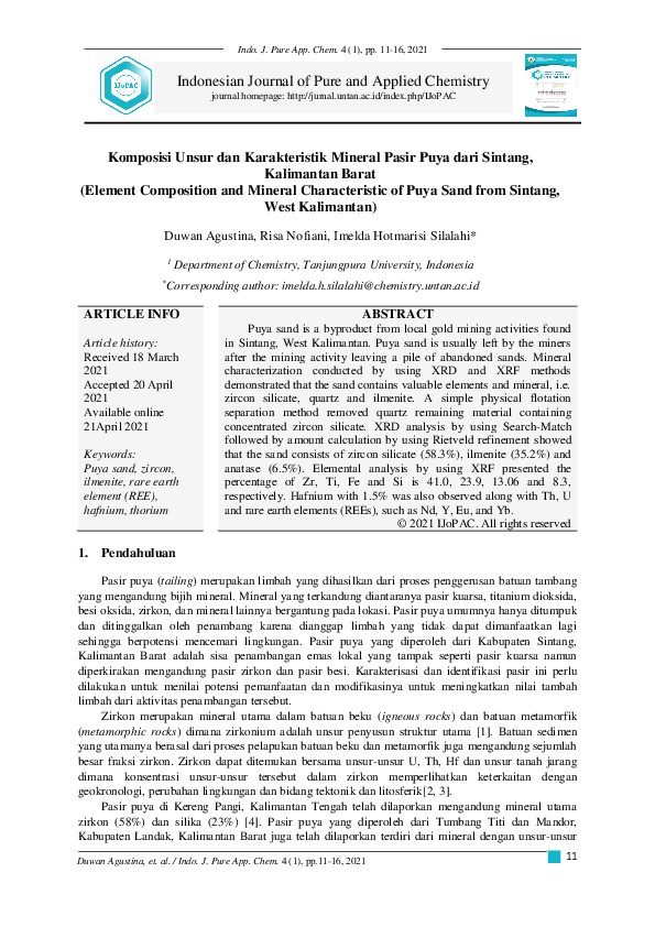 (PDF) Komposisi Unsur Dan Karakteristik Mineral Pasir Puya Dari Sintang ...