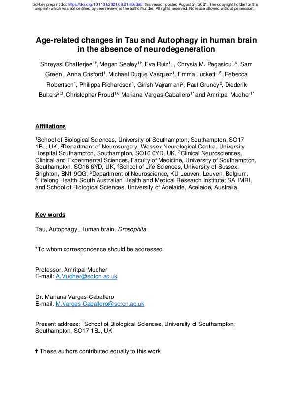 (PDF) Age-related changes in Tau and Autophagy in human brain in the absence of neurodegeneration