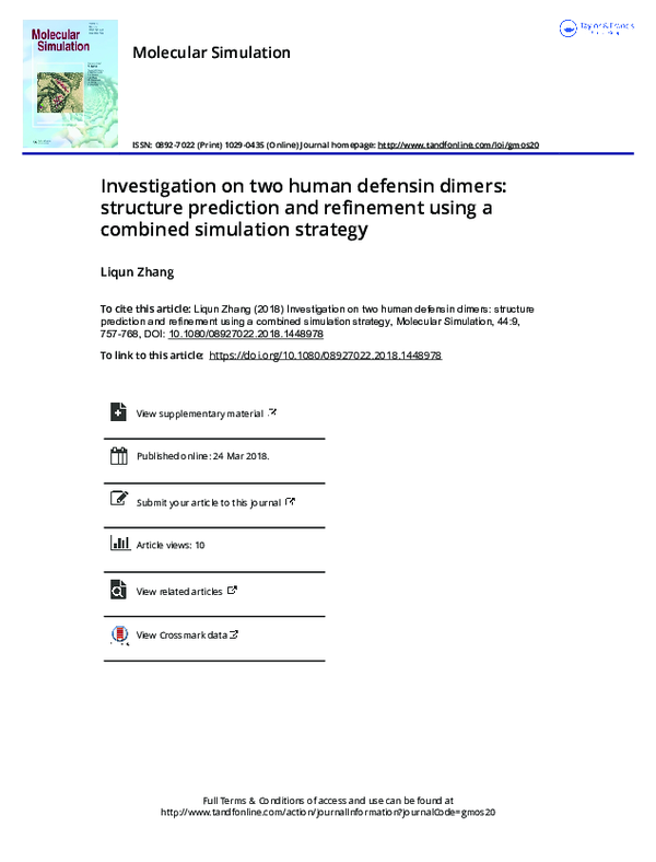 (PDF) Investigation on two human defensin dimers: structure prediction ...