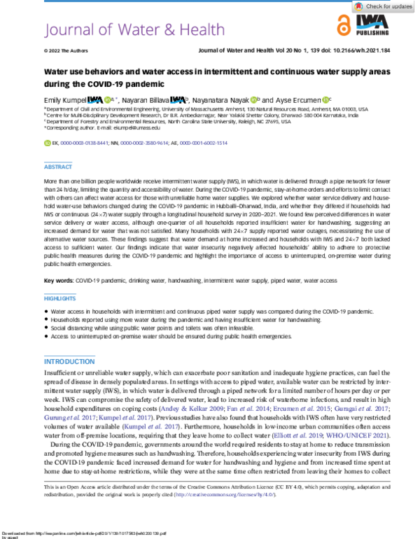 (PDF) Water use behaviors and water access in intermittent and ...