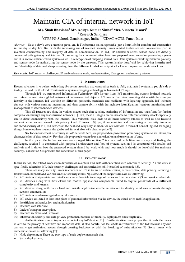 (PDF) Maintain CIA of internal network in IoT