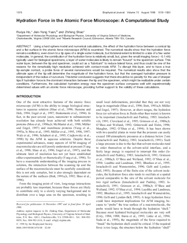 (PDF) Hydration Force in the Atomic Force Microscope: A Computational Study
