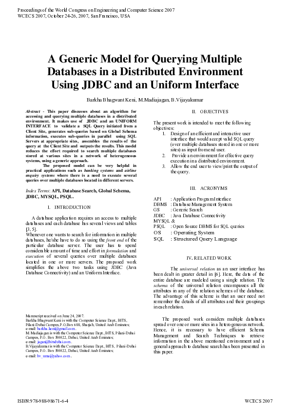 (PDF) A Generic Model For Querying Multiple Databases in a Distributed ...