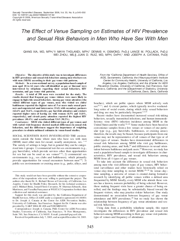 Pdf The Effect Of Venue Sampling On Estimates Of Hiv Prevalence And Sexual Risk Behaviors In