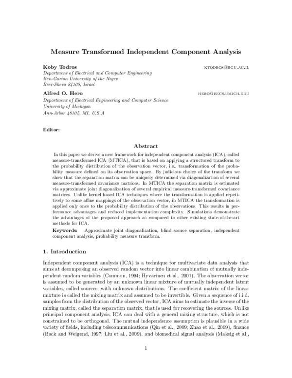 (PDF) Measure Transformed Independent Component Analysis