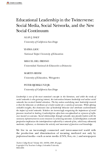(PDF) Educational Leadership in the Twitterverse: Social Media, Social ...