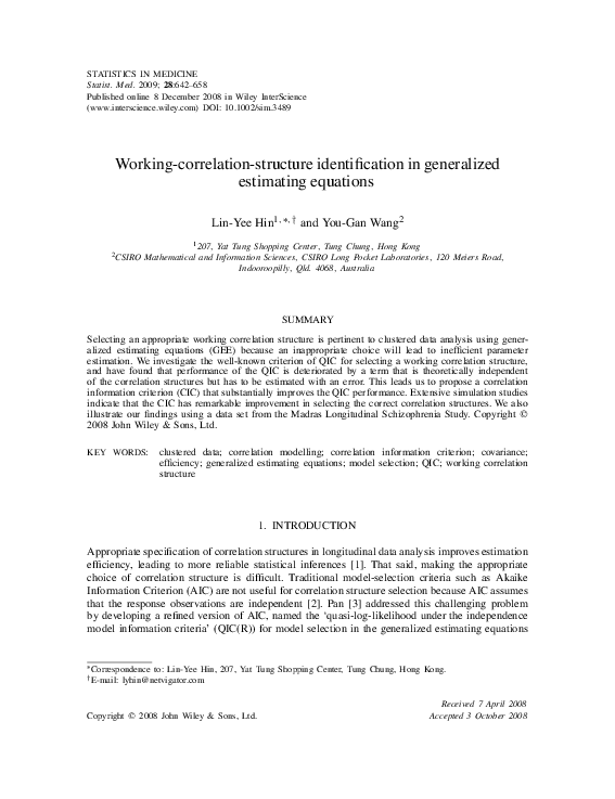 Pdf Working Correlation Structure Identification In Generalized