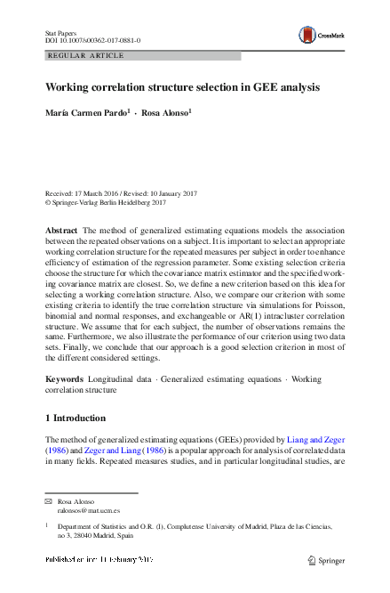 Pdf Working Correlation Structure Selection In Gee Analysis 5778