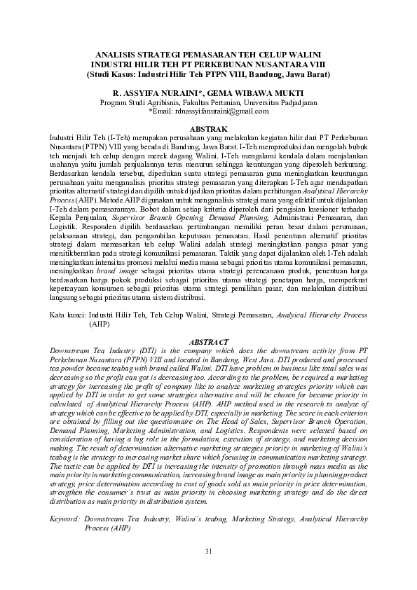 (PDF) ANALISIS STRATEGI PEMASARAN TEH CELUP WALINI INDUSTRI HILIR TEH ...
