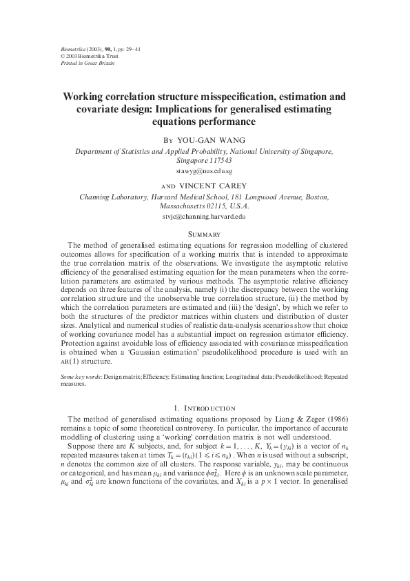 Working Correlation Structure Misspecification Estimation And 8863