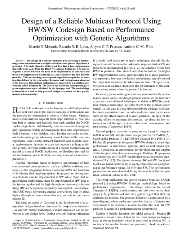 Pdf Design Of A Reliable Multicast Protocol Using Hwsw Codesign Based On Performance