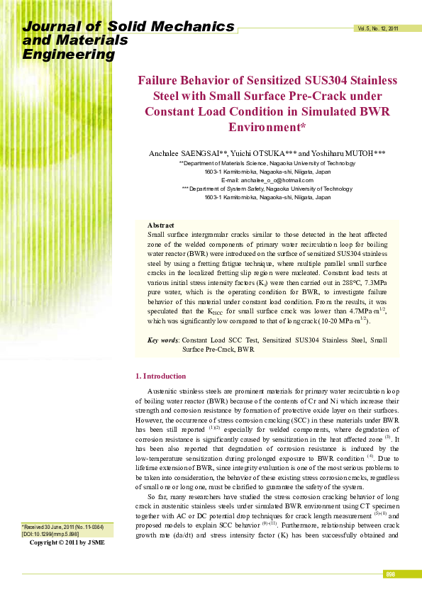 (PDF) Failure Behavior of Sensitized SUS304 Stainless Steel with Small ...