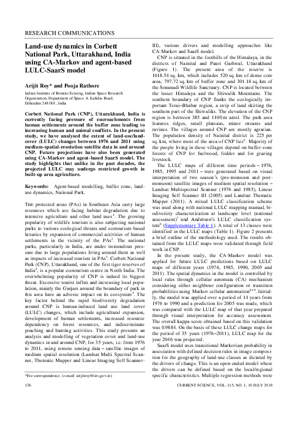 (PDF) Land-Use Dynamics in Corbett National Park, Uttarakhand, India ...