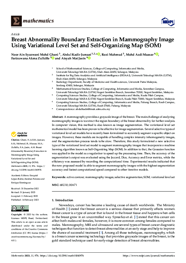 (PDF) Breast Abnormality Boundary Extraction in Mammography Image Using Variational Level Set ...