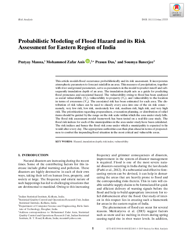 (PDF) Probabilistic Modeling of Flood Hazard and its Risk Assessment for Eastern Region of India