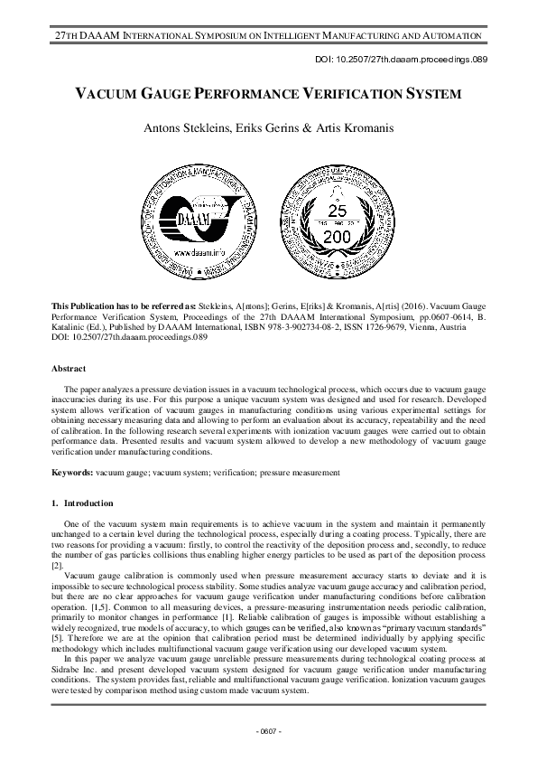 (PDF) Vacuum Gauge Performance Verification System