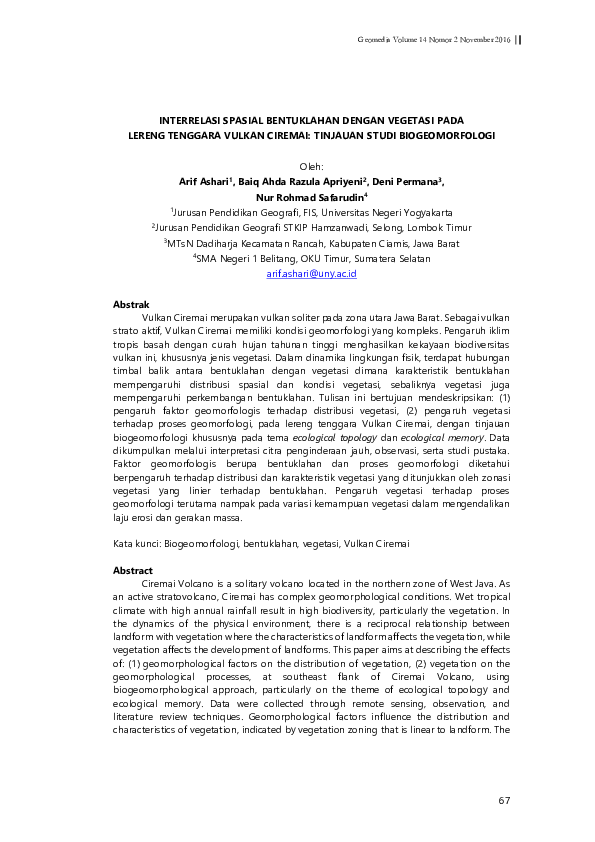 (PDF) Interrelasi Spasial Bentuklahan Dengan Vegetasi Pada Lereng ...
