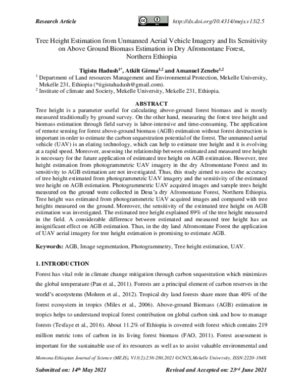 Pdf Tree Height Estimation From Unmanned Aerial Vehicle Imagery And Its Sensitivity On Above