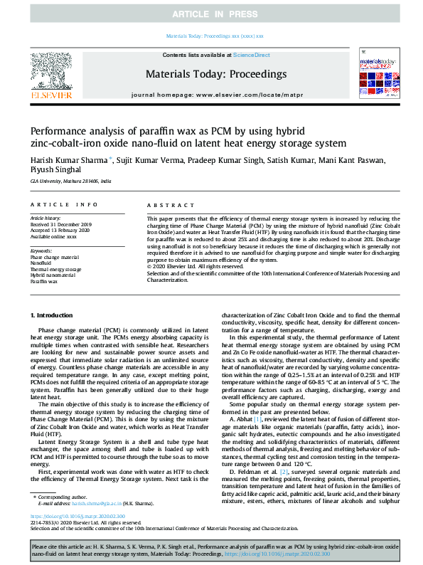 (PDF) Performance analysis of paraffin wax as PCM by using hybrid zinc ...