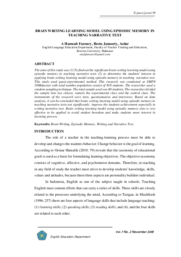 (PDF) Brain Writing Learning Model Using Episodic Memory in Teaching ...