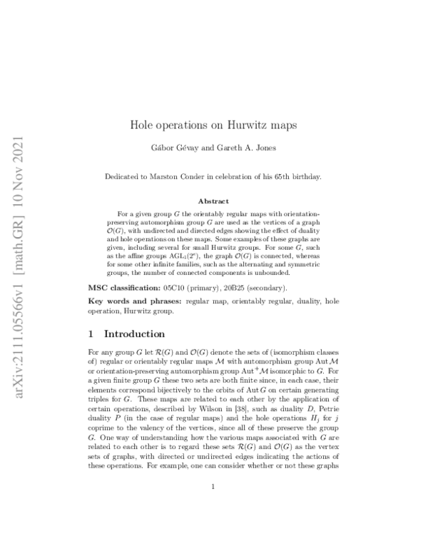 (PDF) Hole operations on Hurwitz maps