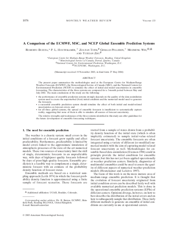 Pdf A Comparison Of The Ecmwf Msc And Ncep Global Ensemble