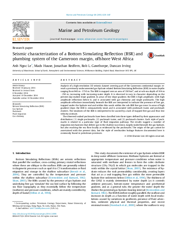 (PDF) Seismic characterization of a Bottom Simulating Reflection (BSR ...