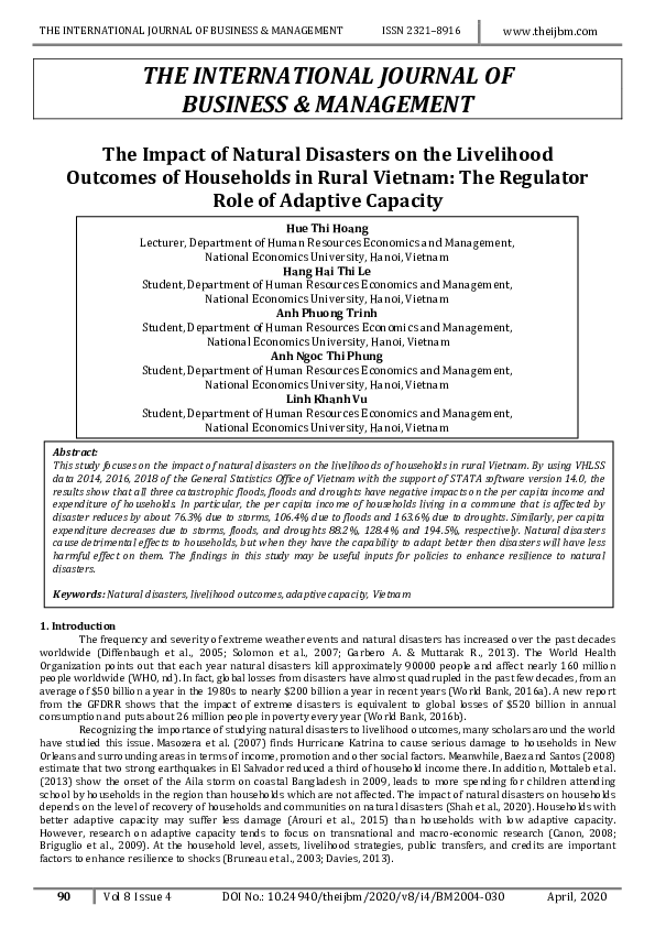 (PDF) The Impact of Natural Disasters on the Livelihood Outcomes of ...