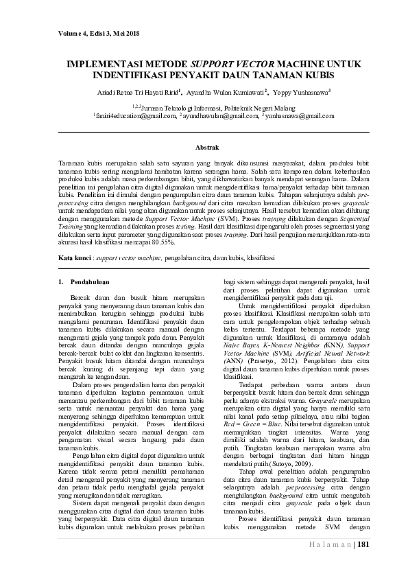 (PDF) Implementasi Metode Support Vector Machine Untuk Indentifikasi Penyakit Daun Tanaman Kubis