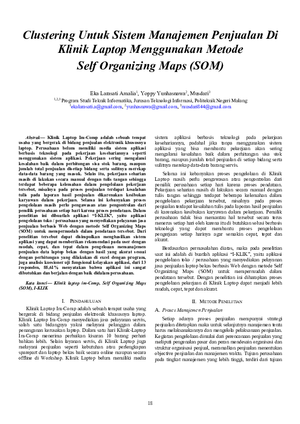 (PDF) Clustering Untuk Sistem Manajemen Penjualan Di Klinik Laptop Menggunakan Metode Self ...