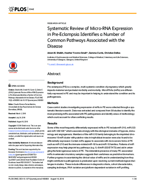 (PDF) Systematic Review of Micro-RNA Expression in Pre-Eclampsia ...