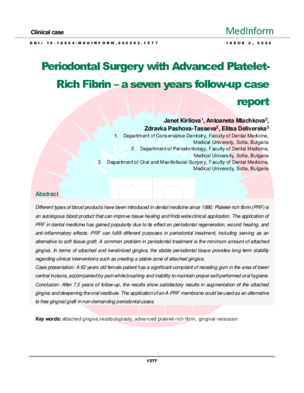 (PDF) Periodontal Surgery with Advanced Platelet-Rich Fibrin – a seven ...