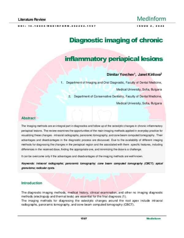 (PDF) Diagnostic imaging of chronic inflammatory periapical lesions