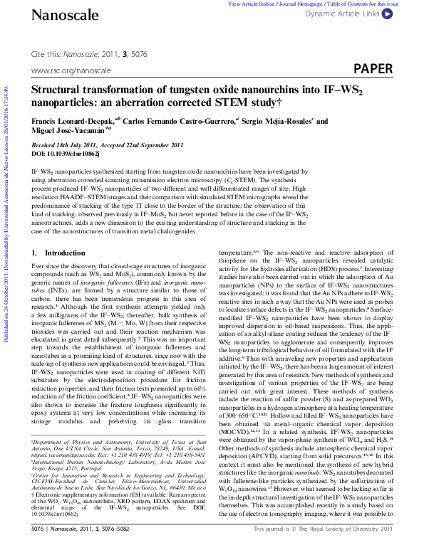 (PDF) Structural transformation of tungsten oxide nanourchins into IF ...