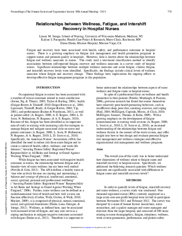 (PDF) Relationships between Wellness, Fatigue, and Intershift Recovery ...