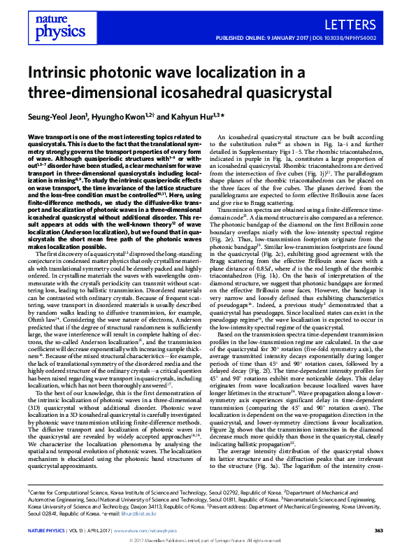 (PDF) Intrinsic photonic wave localization in a three-dimensional icosahedral quasicrystal