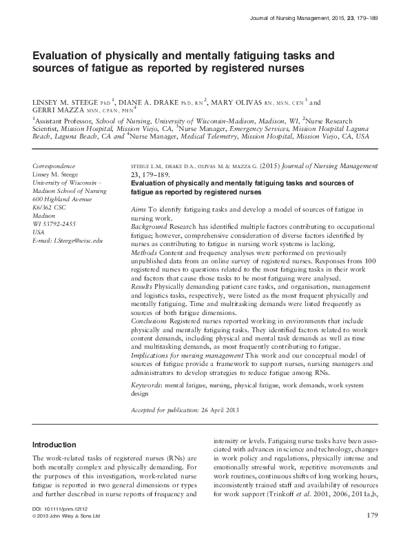 (PDF) Evaluation of physically and mentally fatiguing tasks and sources ...