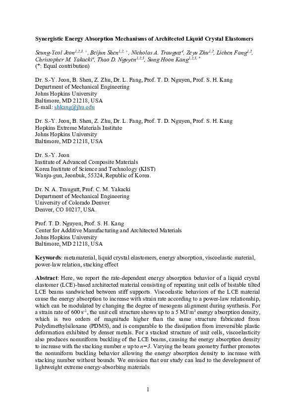(PDF) Synergistic Energy Absorption Mechanisms of Architected Liquid ...